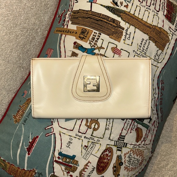 Fendi | Bags | Fendi White Wallet With Gold Accent | Poshmark